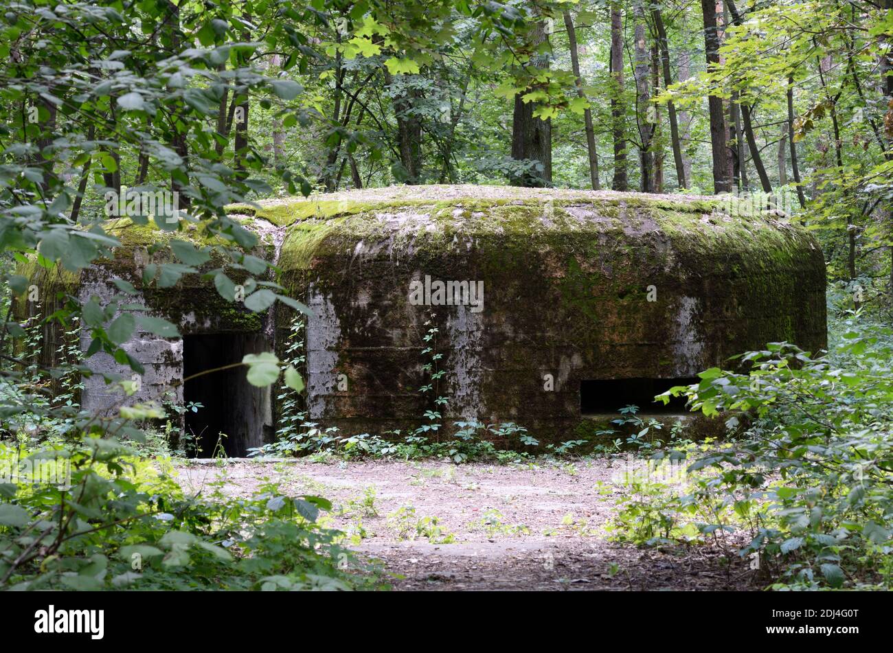 Old, from the World War II times, made of concrete pillbox built in the ...