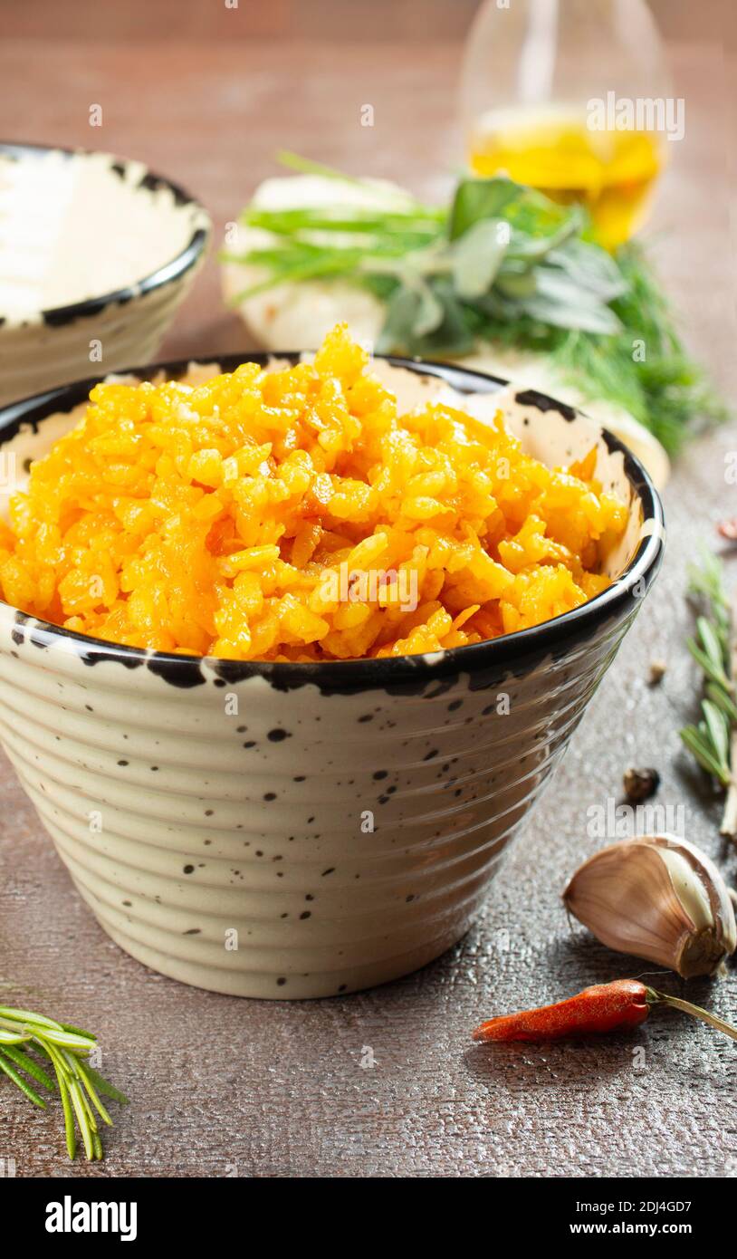 bowl with boiled organic basmati vegetable rice Stock Photo - Alamy