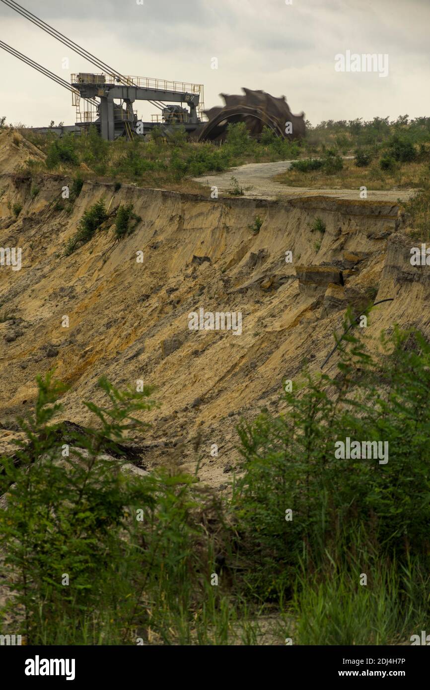 Mining machines in the Welzow-Süd open-cast mine in Lusatia, Germany ...