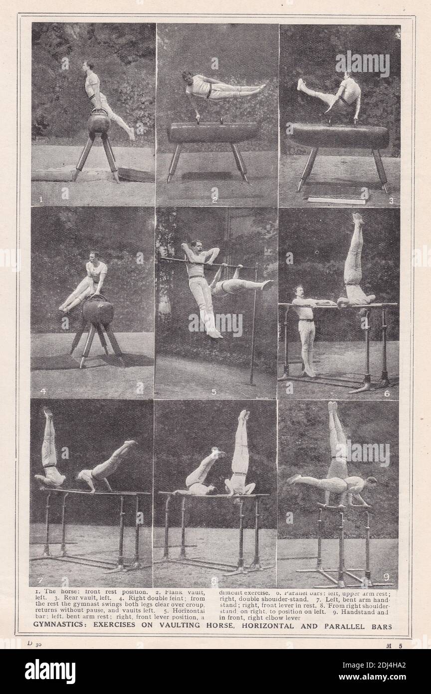 Vintage photos of Gymnastics: Exercises on vaulting horse, horizontal ...