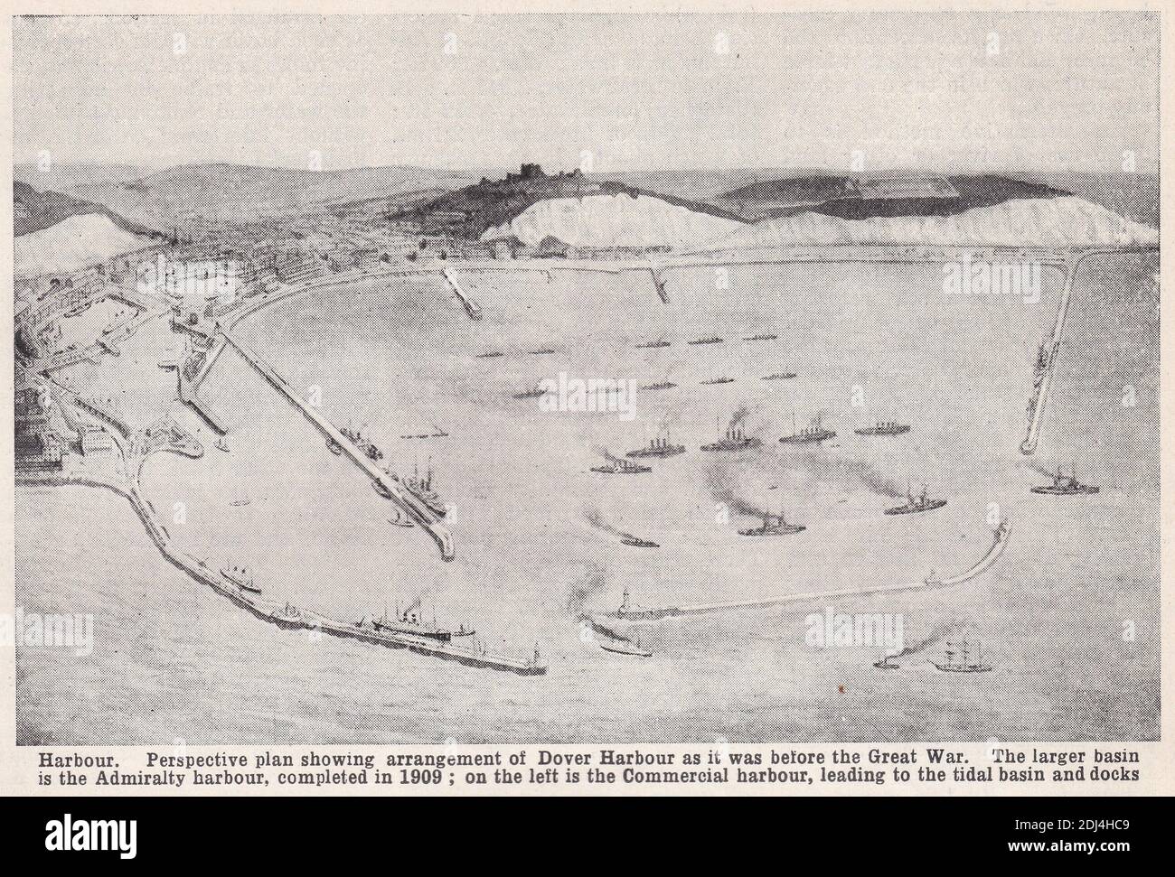Vintage plan showing the arrangement of Dover Harbour as it was before ...