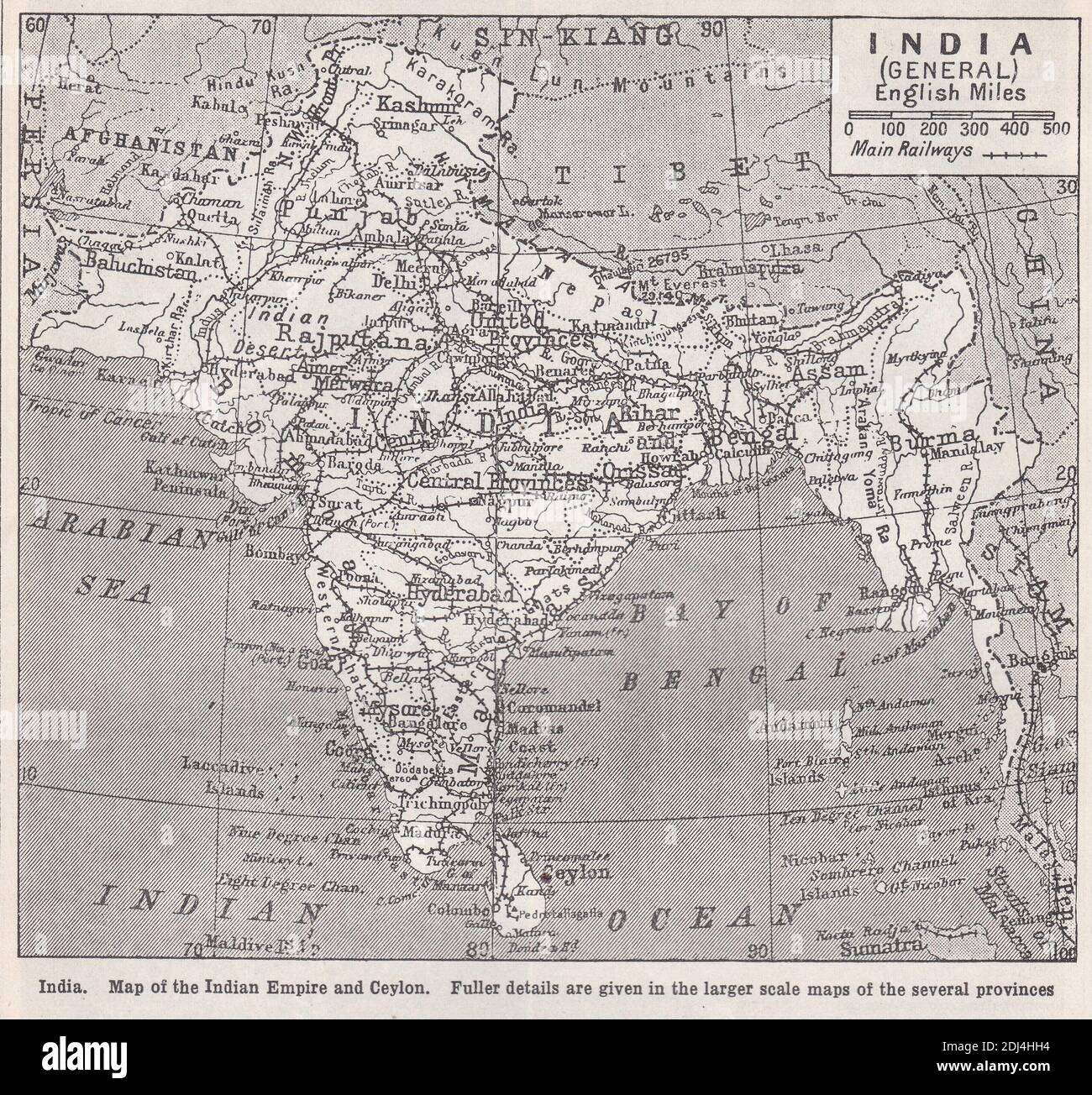 Vintage map of the India Empire and Ceylon Stock Photo - Alamy