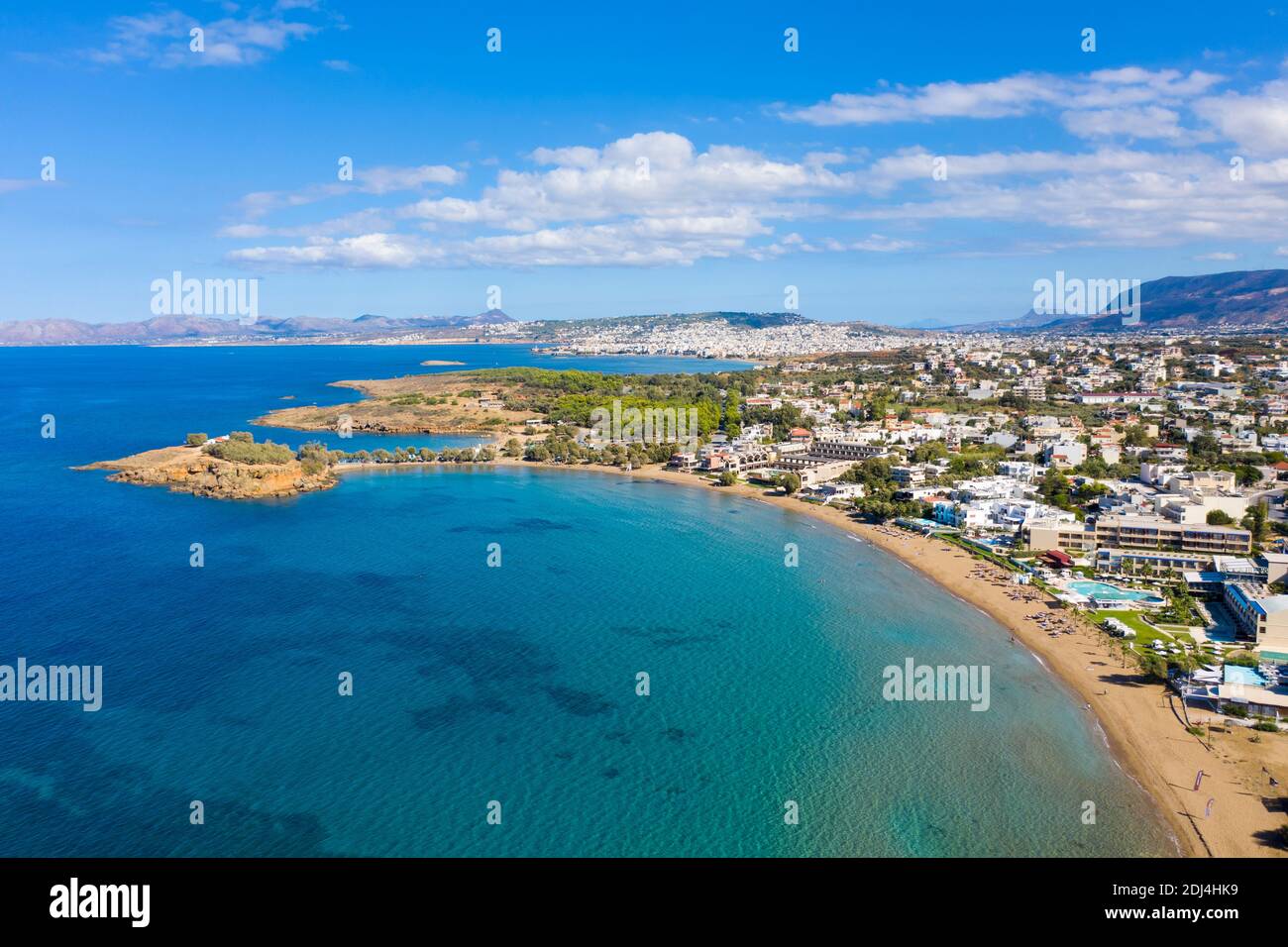 Aerial coastal view of Glaros Beach and Paralia Agii Apostoli, Chania ...