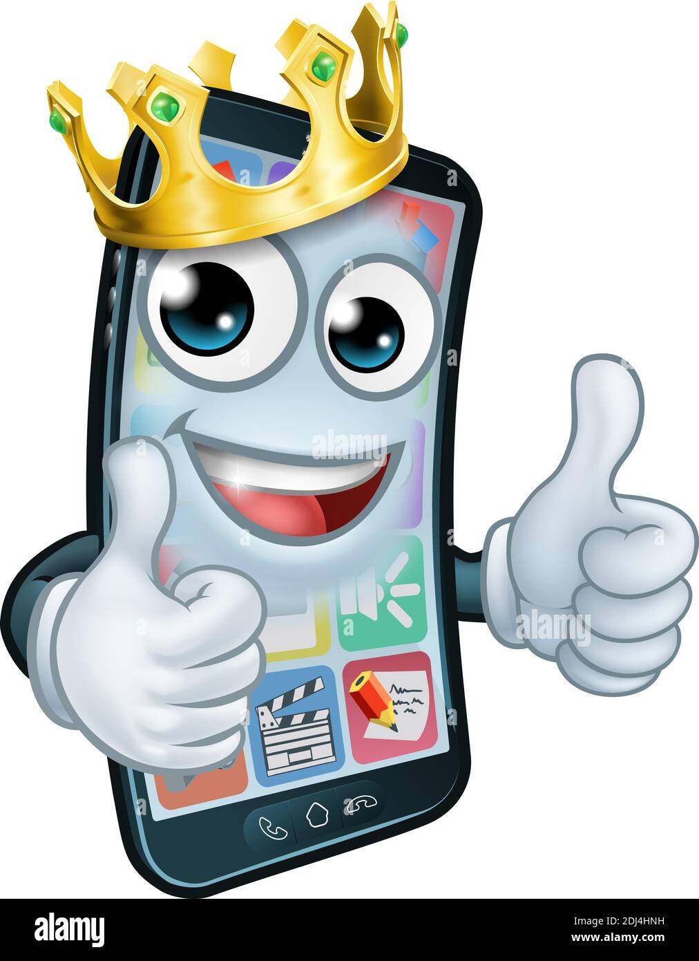 Mobile Phone King Crown Thumbs Up Cartoon Mascot Stock Vector Image ...