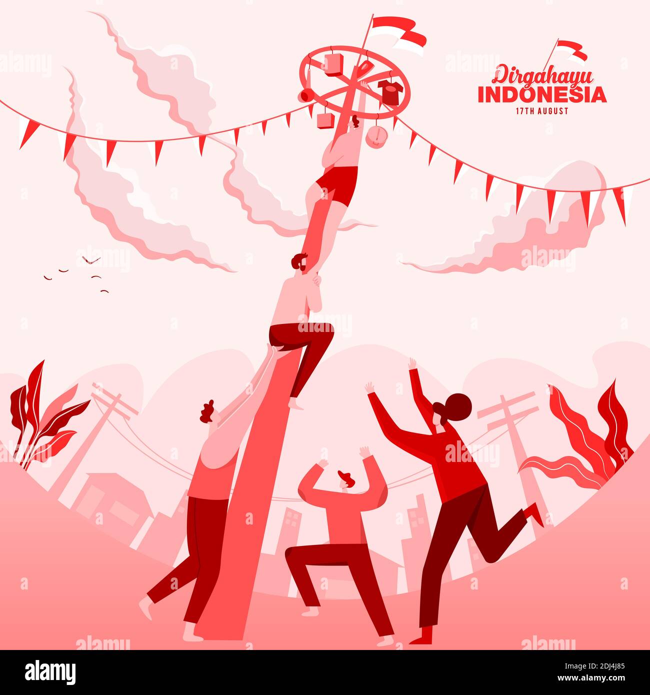 Indonesia independence day greeting card with traditional games concept illustration. Dirgahayu ...