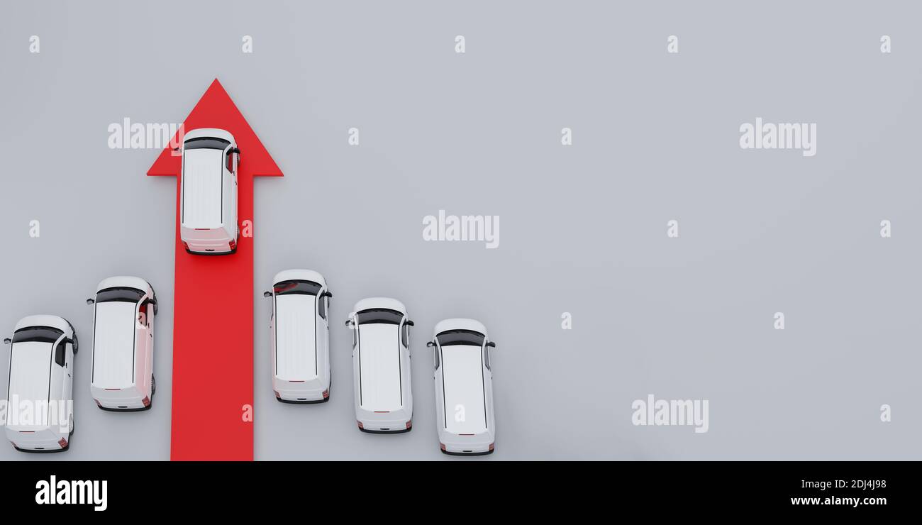 a delivery van above the leading arrow 3d illustration Stock Photo - Alamy