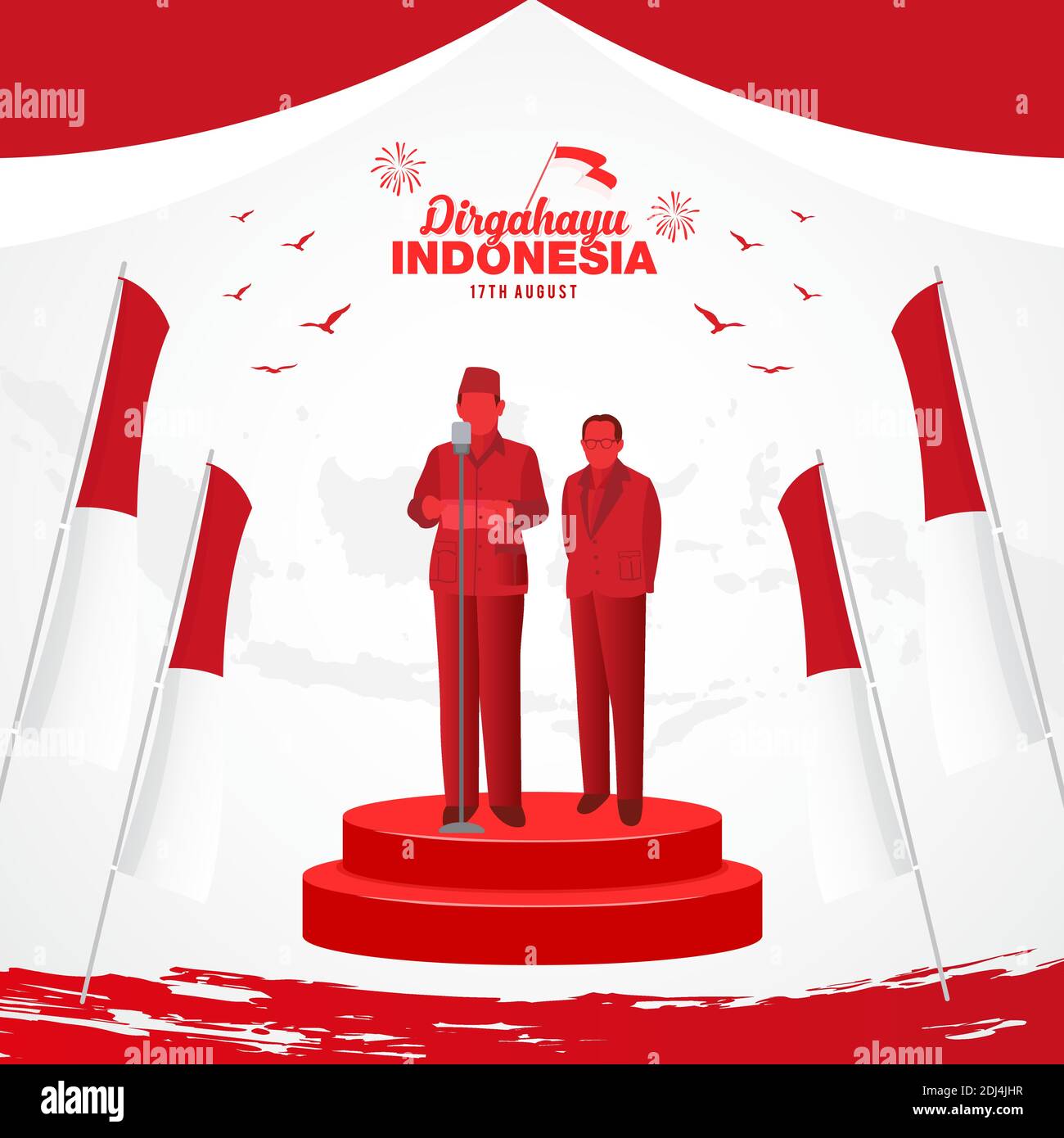 Indonesia independence day greeting card concept illustration ...