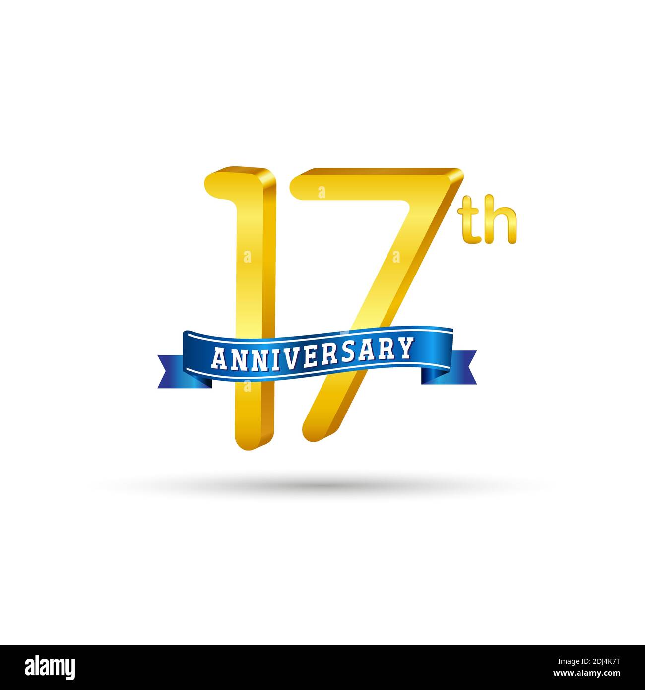 17th golden Anniversary logo with blue ribbon isolated on white ...