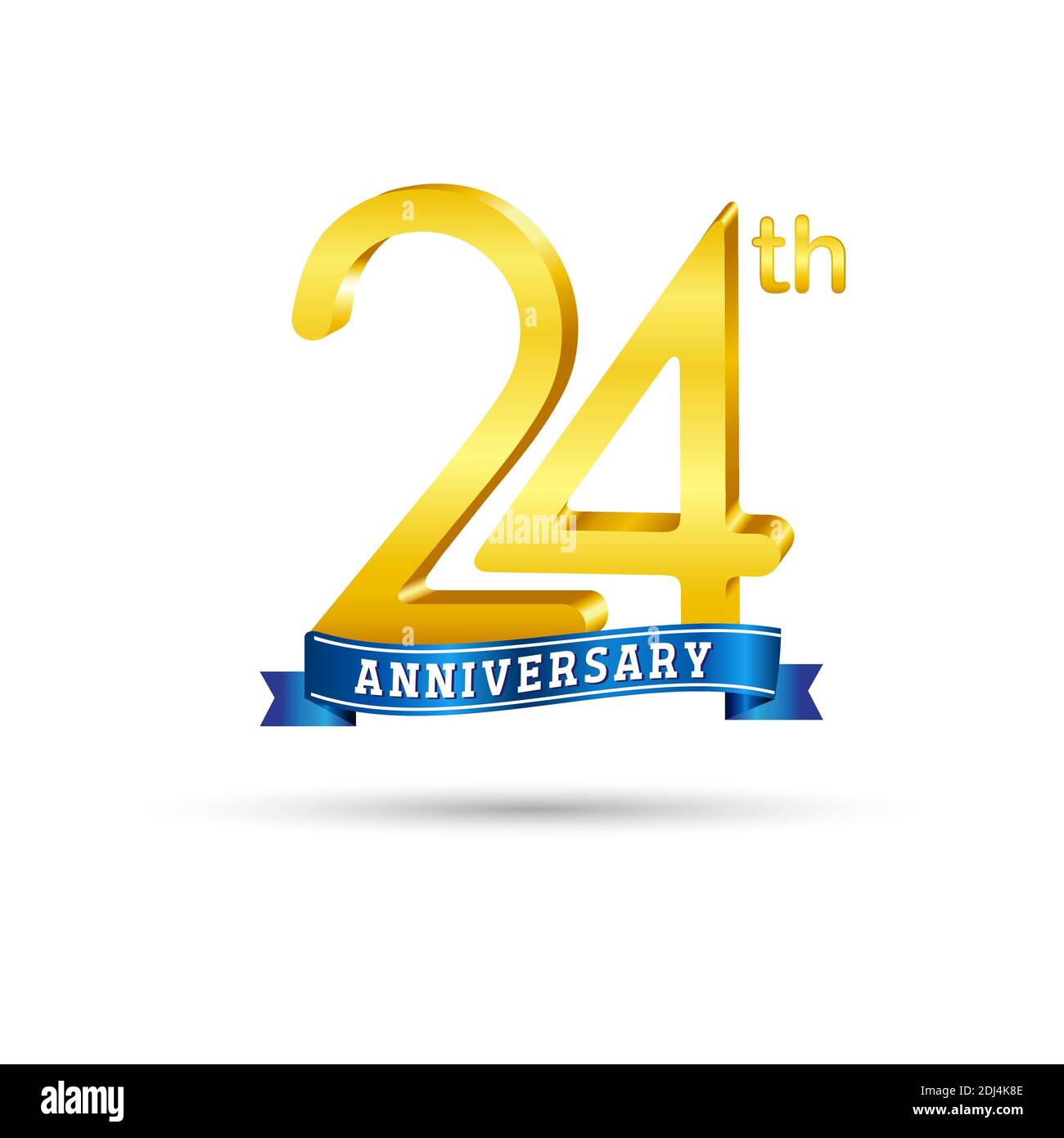 24th golden Anniversary logo with blue ribbon isolated on white ...