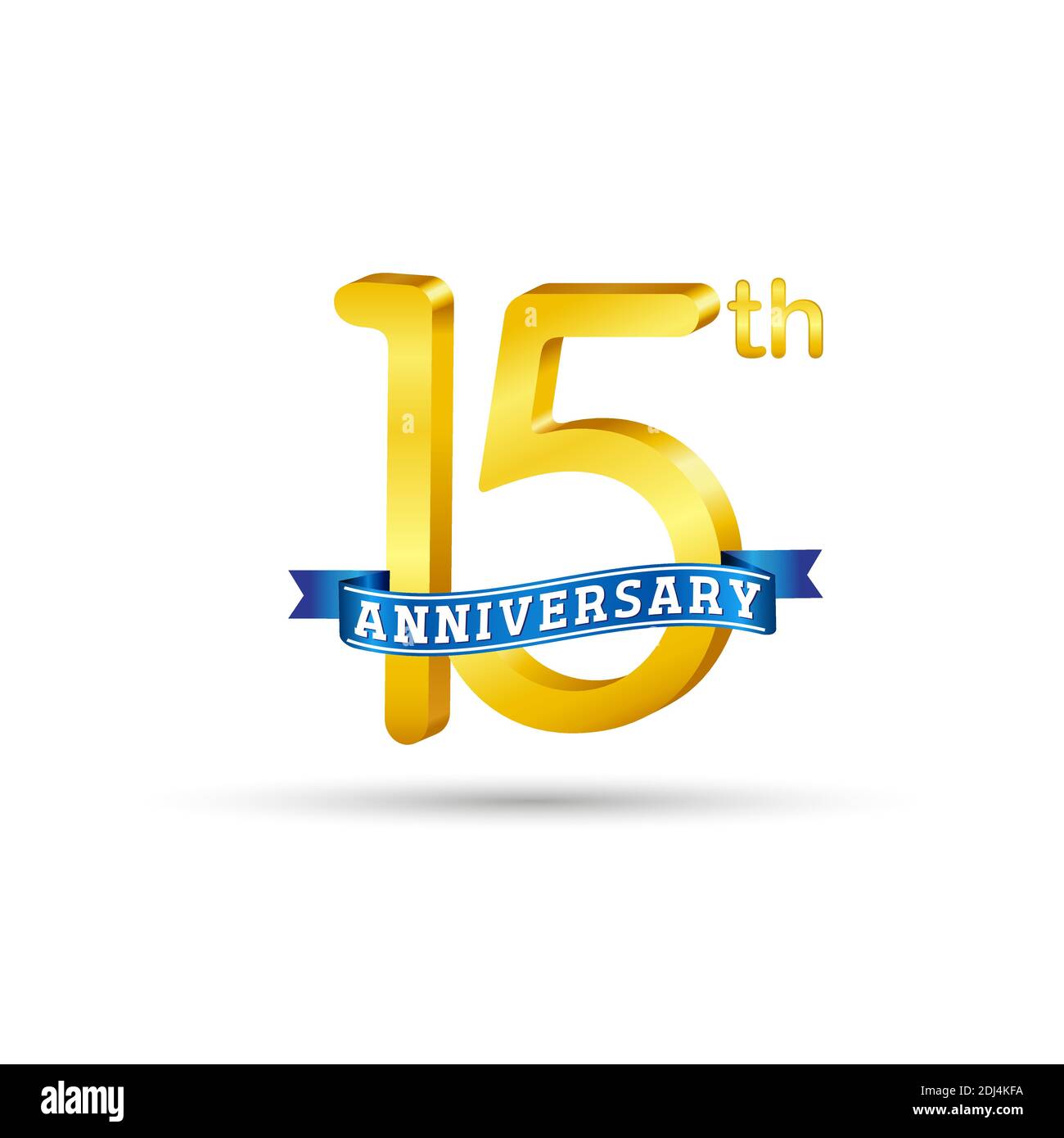 15th golden Anniversary logo with blue ribbon isolated on white ...