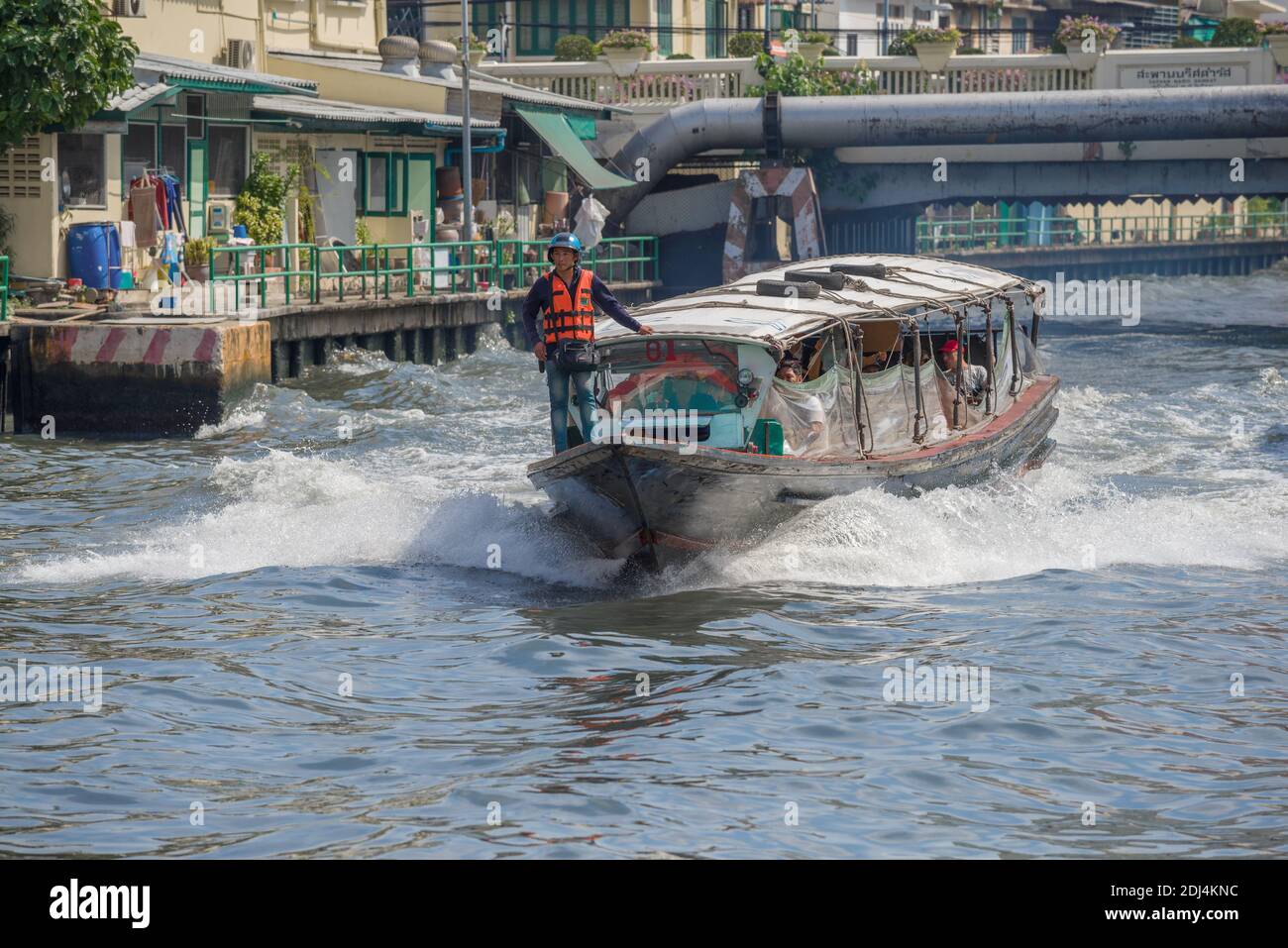 BANGKOK, THAILAND - DECEMBER 29, 2018: Passenger route boat on the ...