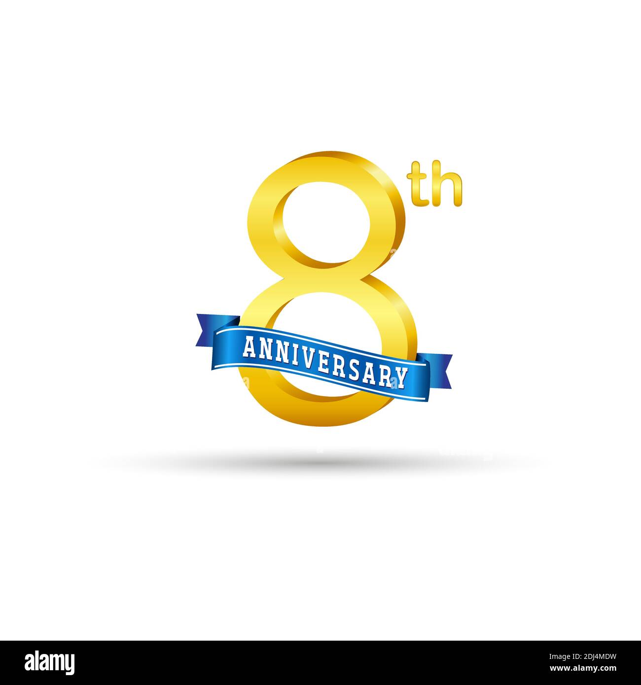 8th golden Anniversary logo with blue ribbon isolated on white ...