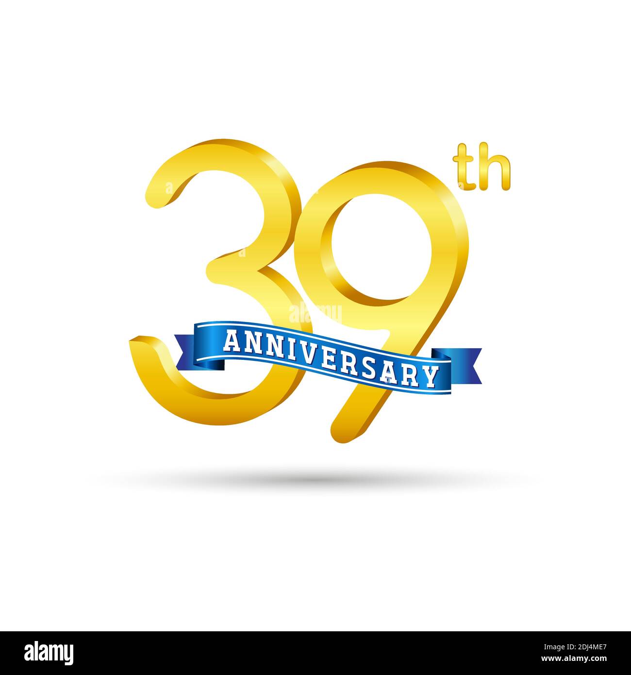 39th golden Anniversary logo with blue ribbon isolated on white ...