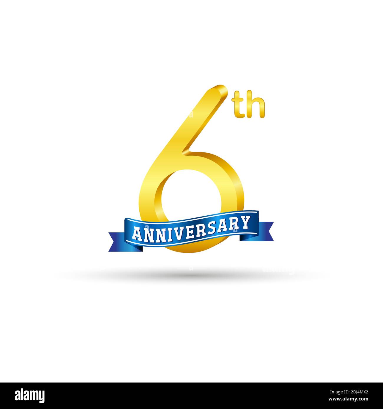 6th golden Anniversary logo with blue ribbon isolated on white ...