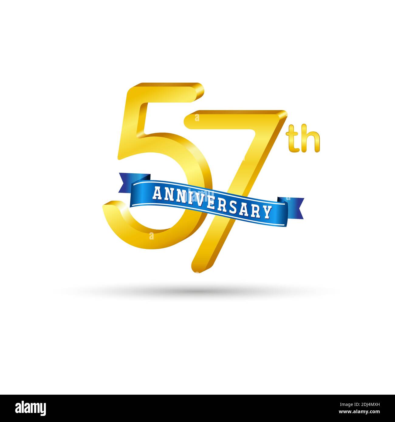 57th golden Anniversary logo with blue ribbon isolated on white ...