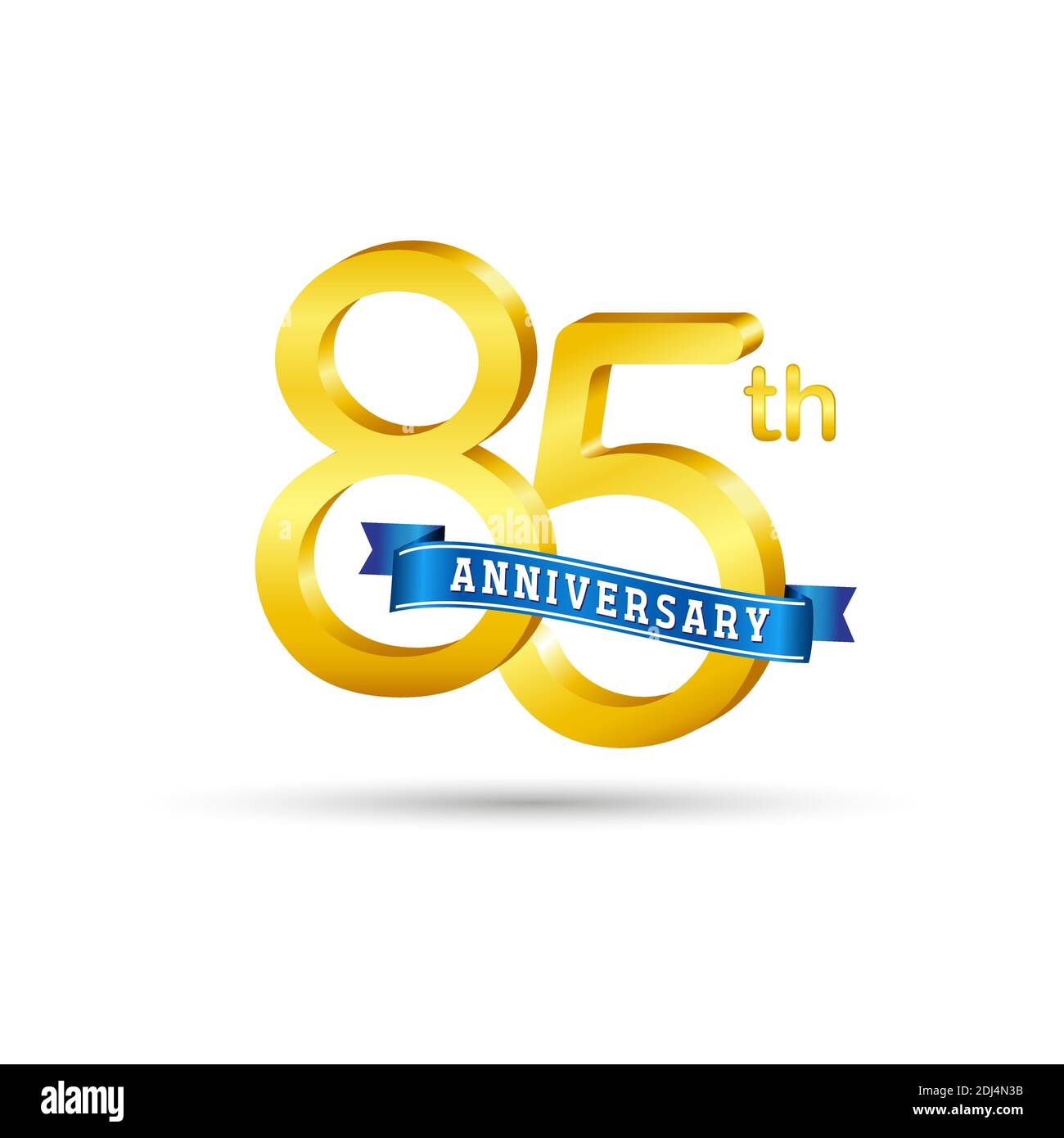 85th golden Anniversary logo with blue ribbon isolated on white ...