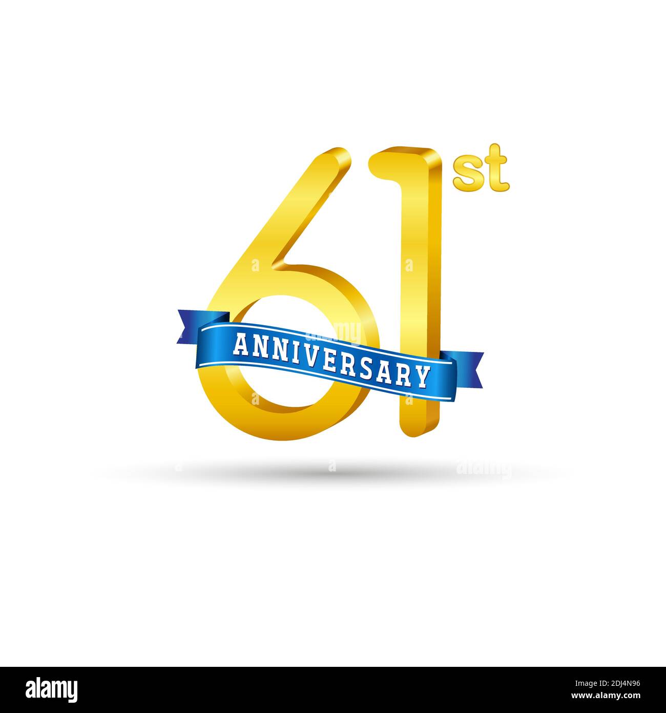 61st golden Anniversary logo with blue ribbon isolated on white ...