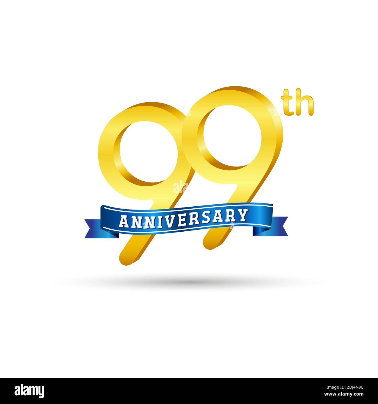99th golden Anniversary logo with blue ribbon isolated on white ...