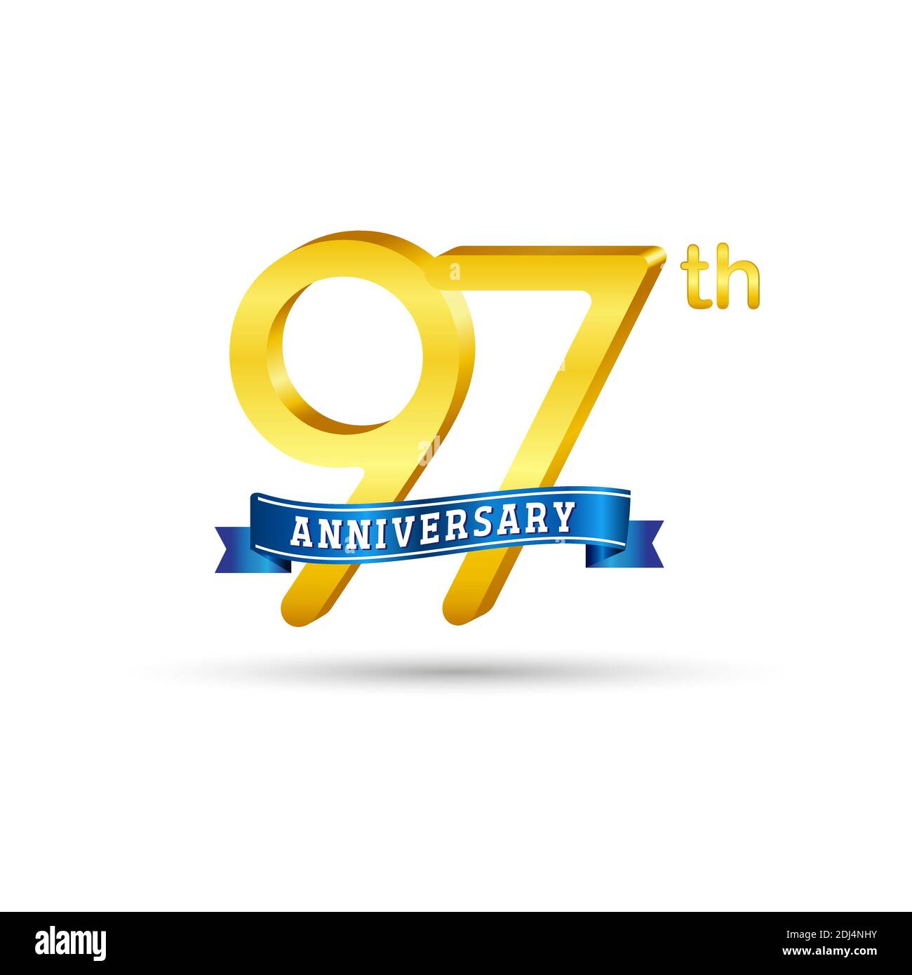 97th golden Anniversary logo with blue ribbon isolated on white ...