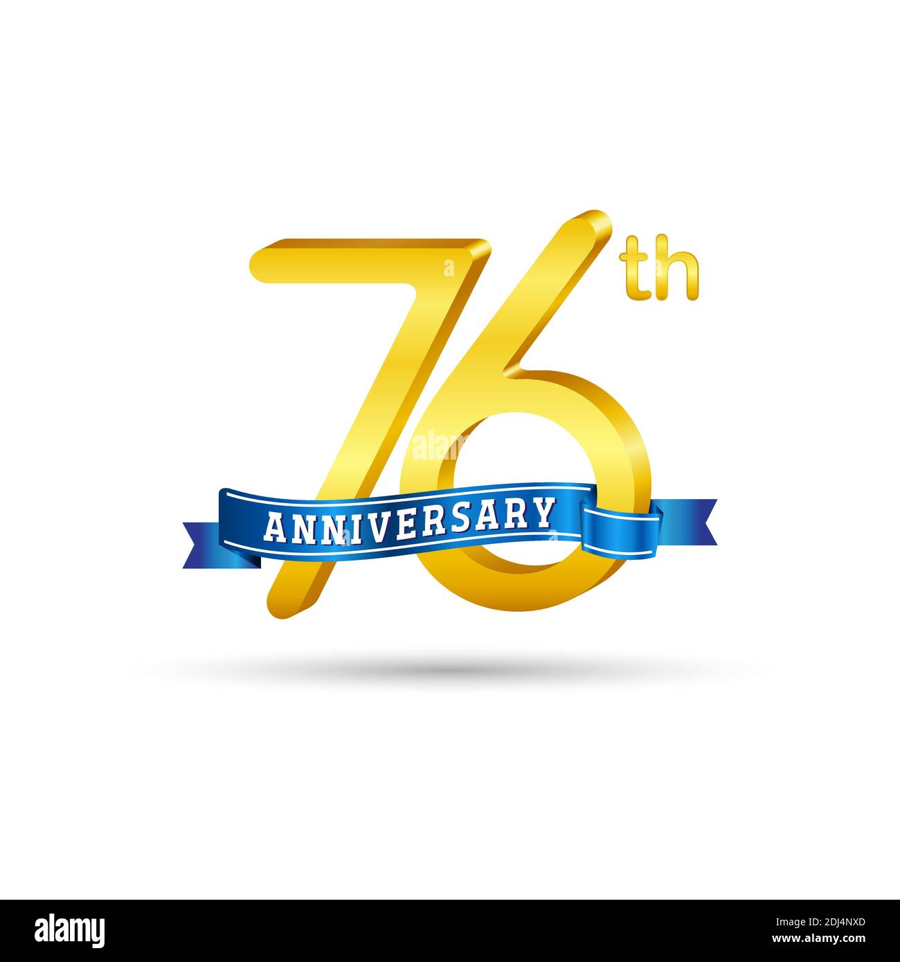 76th golden Anniversary logo with blue ribbon isolated on white ...
