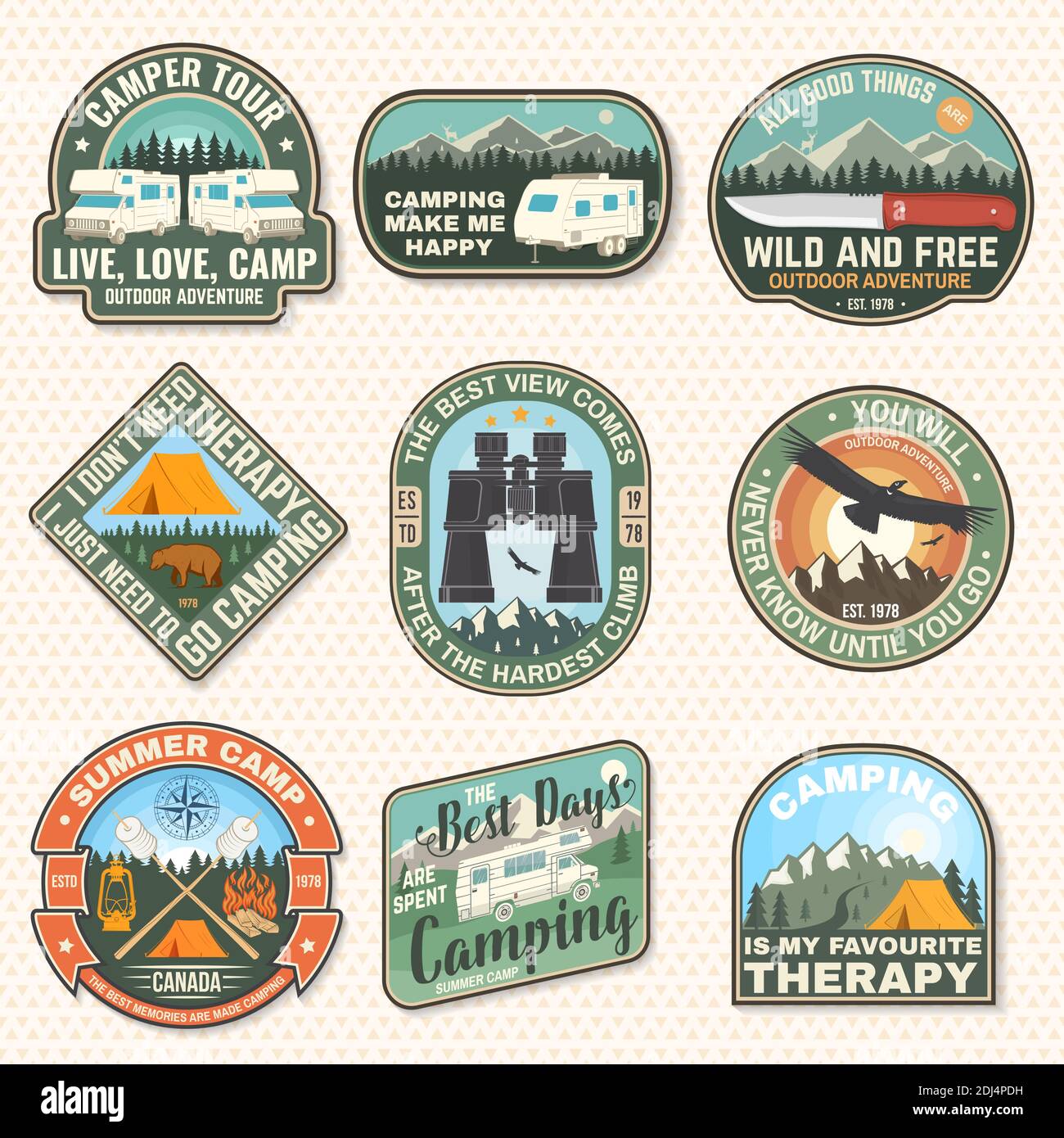 Set of rv camping badges, patches, camping quote. Vector. Concept for ...