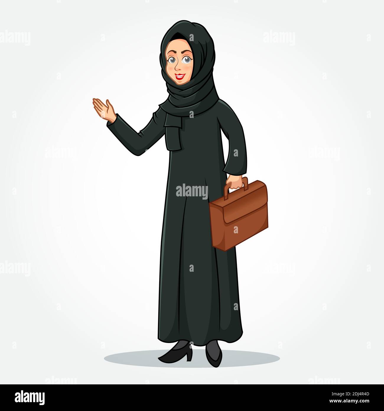 Arabic Businesswoman cartoon Character in traditional clothes Holding a ...