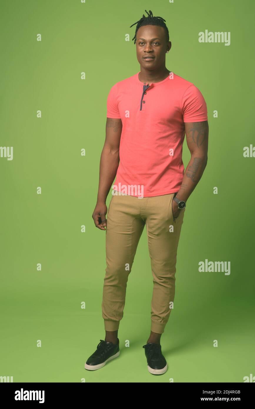 Young handsome African man from Kenya against green background Stock ...