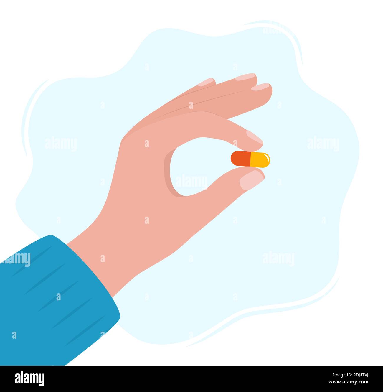 Human hand holding pill between fingers vector illustration in flat ...
