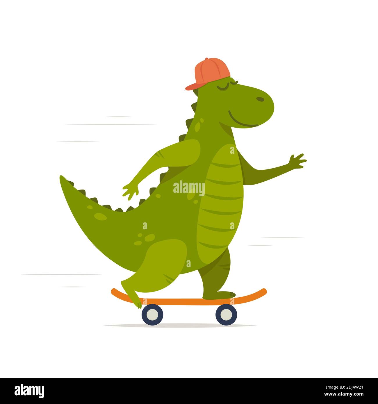 Cute dinosaur rides on skateboard. Tyrannosaur skateboarder Stock ...