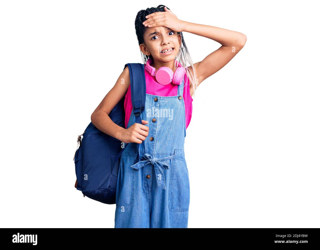 Cute african american girl holding student backpack using backpack ...