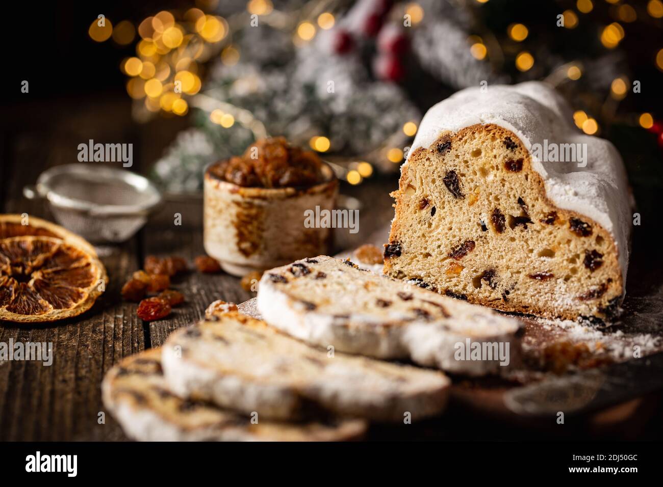 Christmas Stollen. Traditional Sweet Fruit Loaf with Icing Sugar. Xmas ...