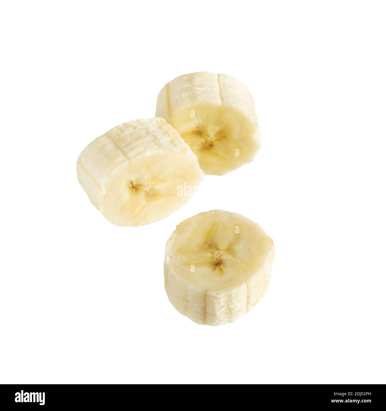 Banana slices isolated on a white background. Piece banana close up ...