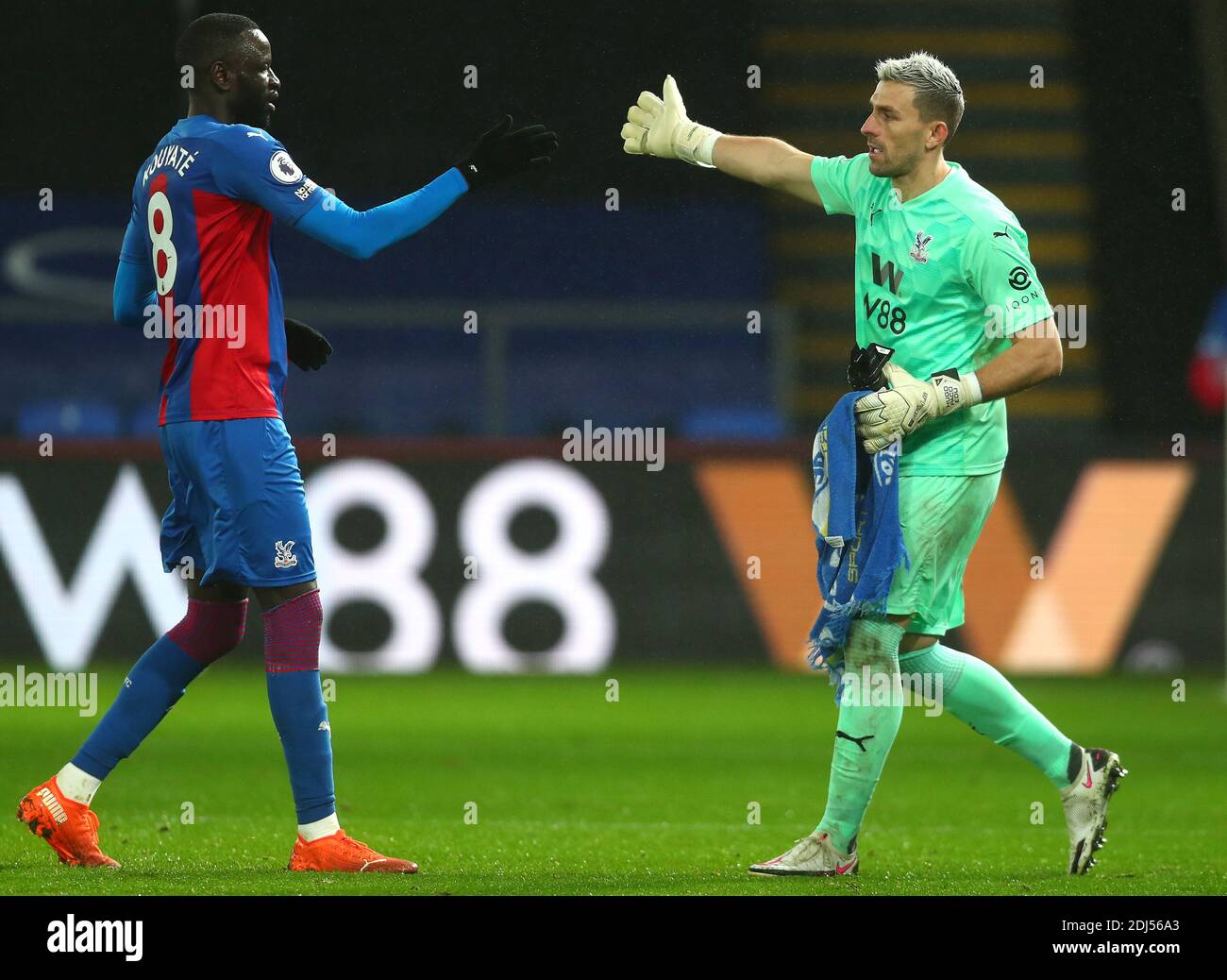 Crystal Palace's Cheikhou Kouyate (left) and goalkeeper Vicente Guaita ...