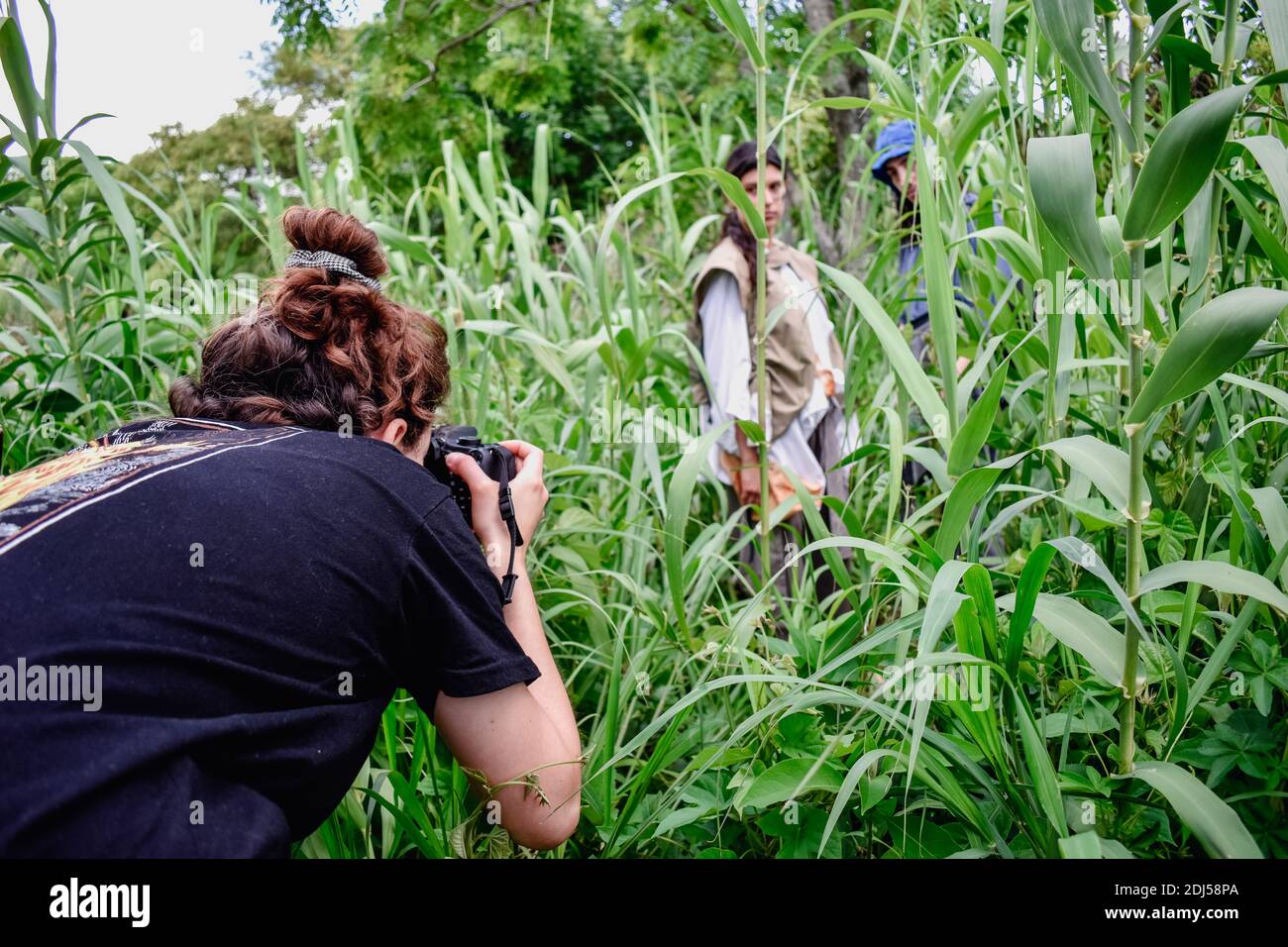 Professional female photographer shooting outdoors Stock Photo - Alamy