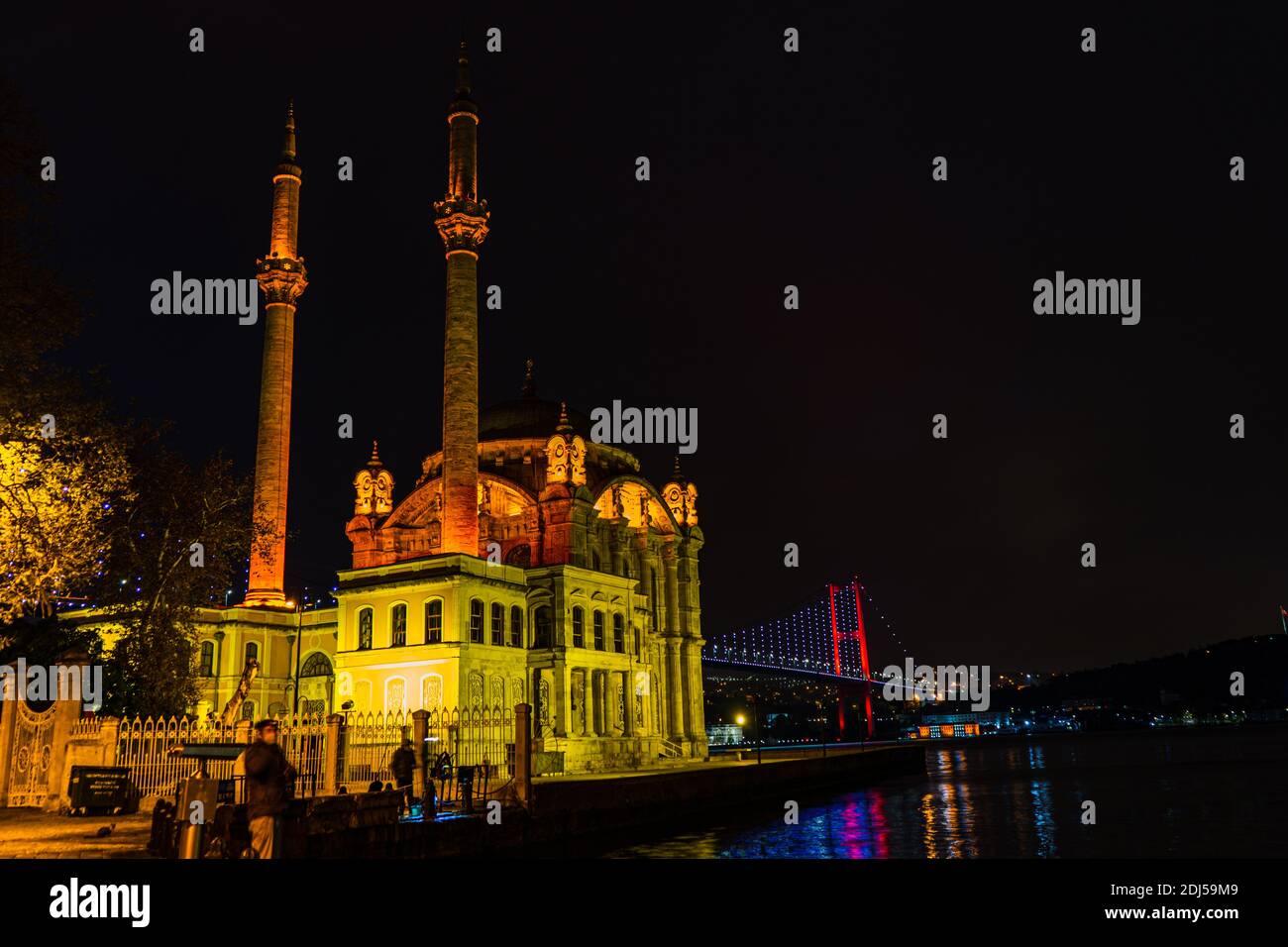 Beautiful Mosque Building and Bridge in the Background at Night Stock ...