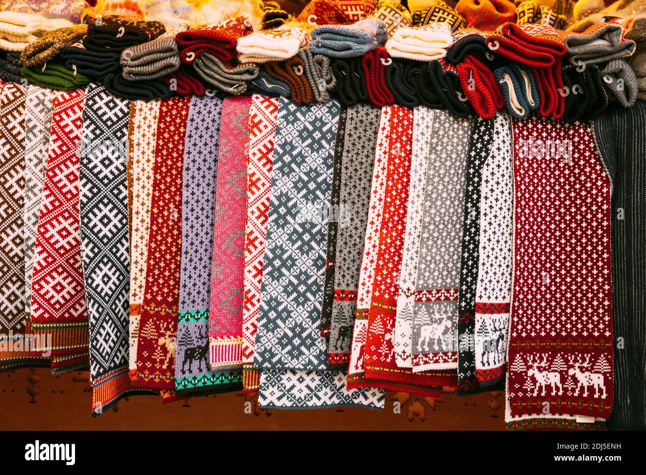 Various Colorful Knitted Traditional European Warm Clothes - Scarfs At ...
