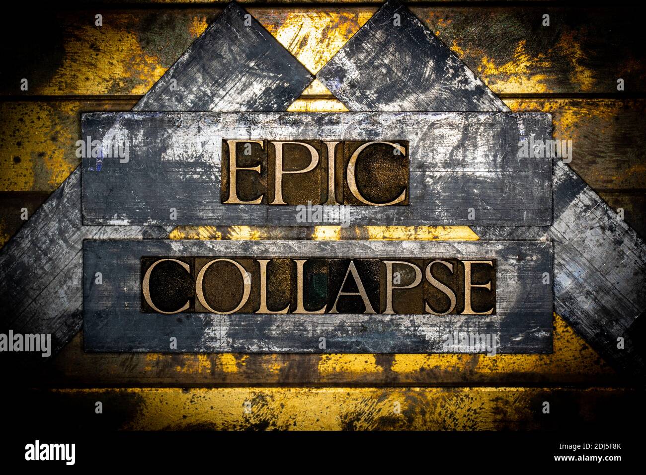Epic Collapse text on vintage textured bronze grunge copper and gold ...