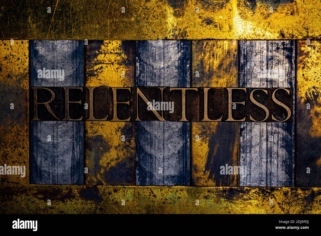 Relentless text on vintage textured bronze grunge copper and gold ...