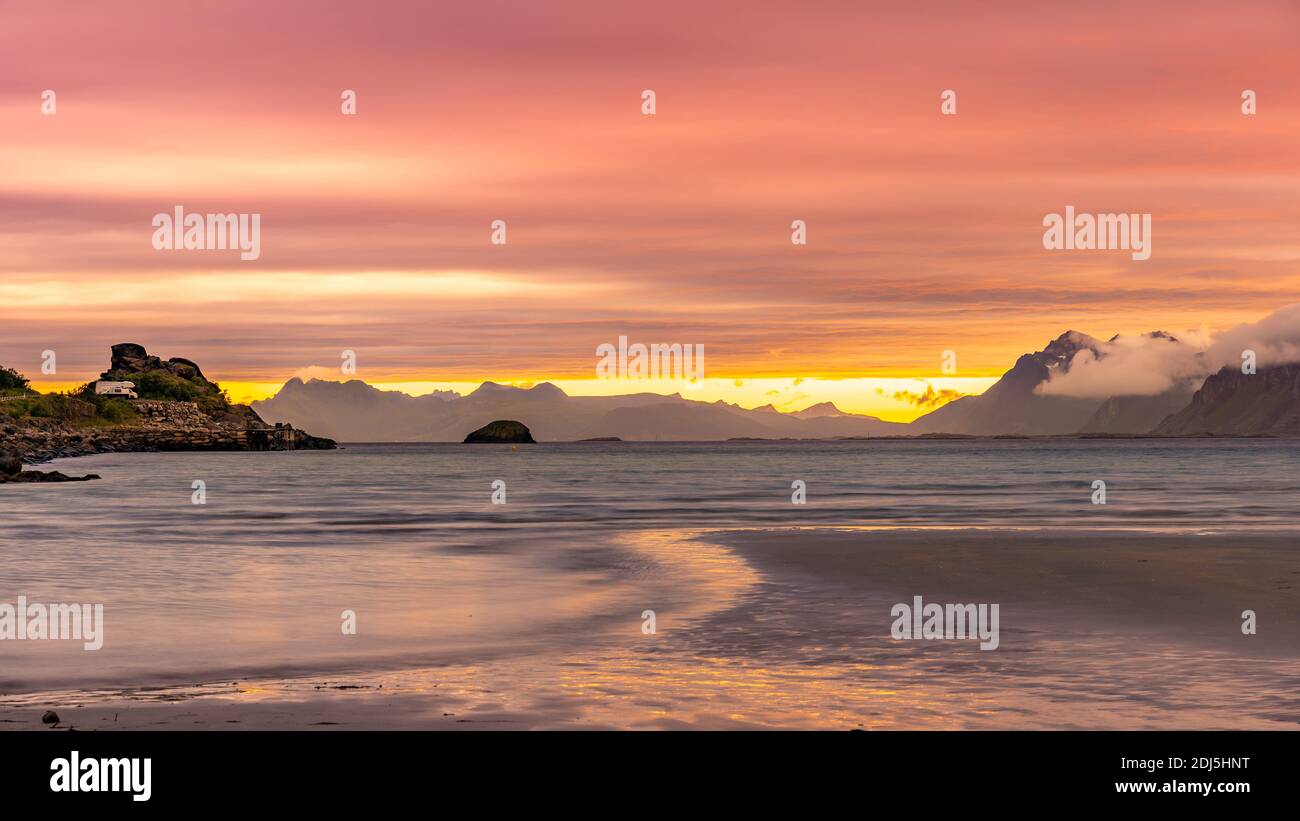 Ocean coast at sunset, panorama, Norway Stock Photo - Alamy