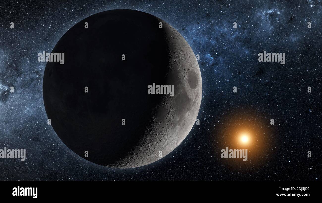 sun and moon in space against the background of the star sky. Astronomy ...