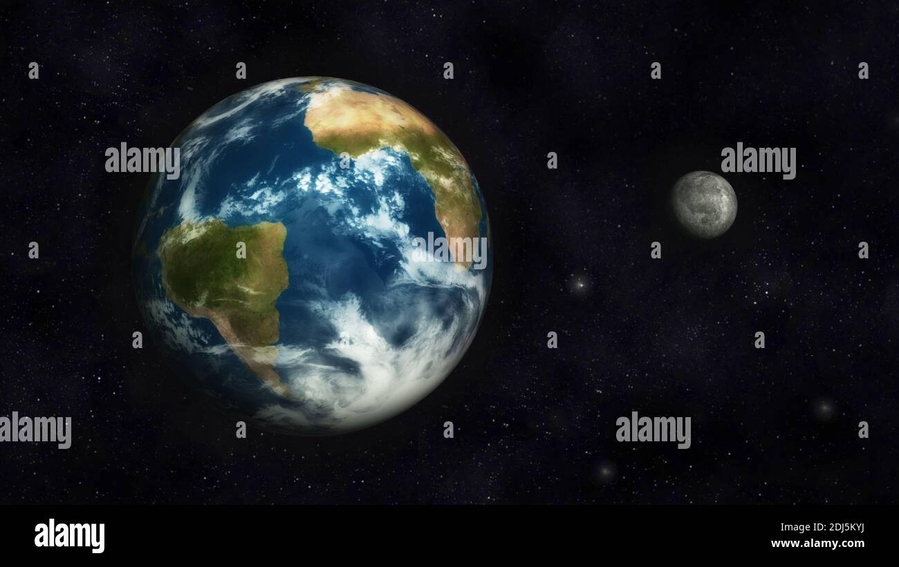 Digital Illustration Of Planet Earth And Moon Stock Photo - Alamy