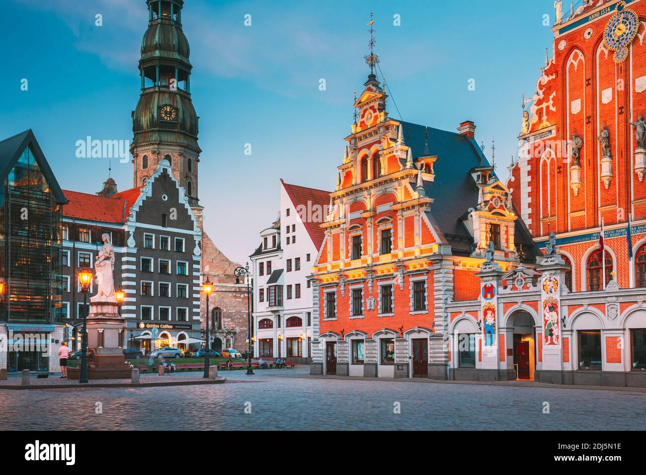 Riga, Latvia. Scenic Town Hall Square With St. Peter's Church, Schwabe ...