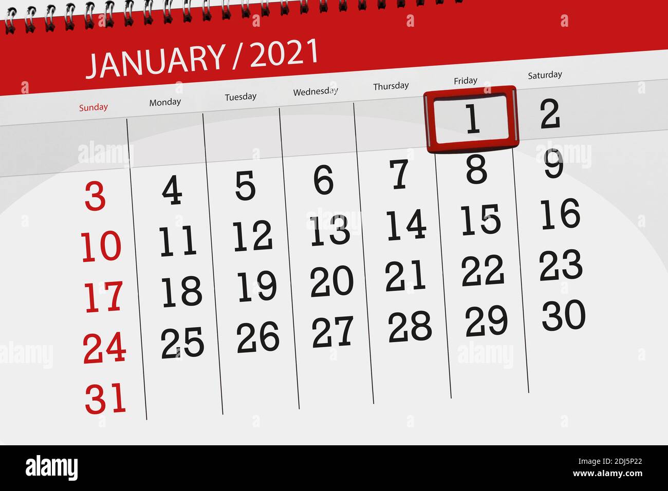 Calendar planner for the month January 2021, deadline day, 1, friday ...