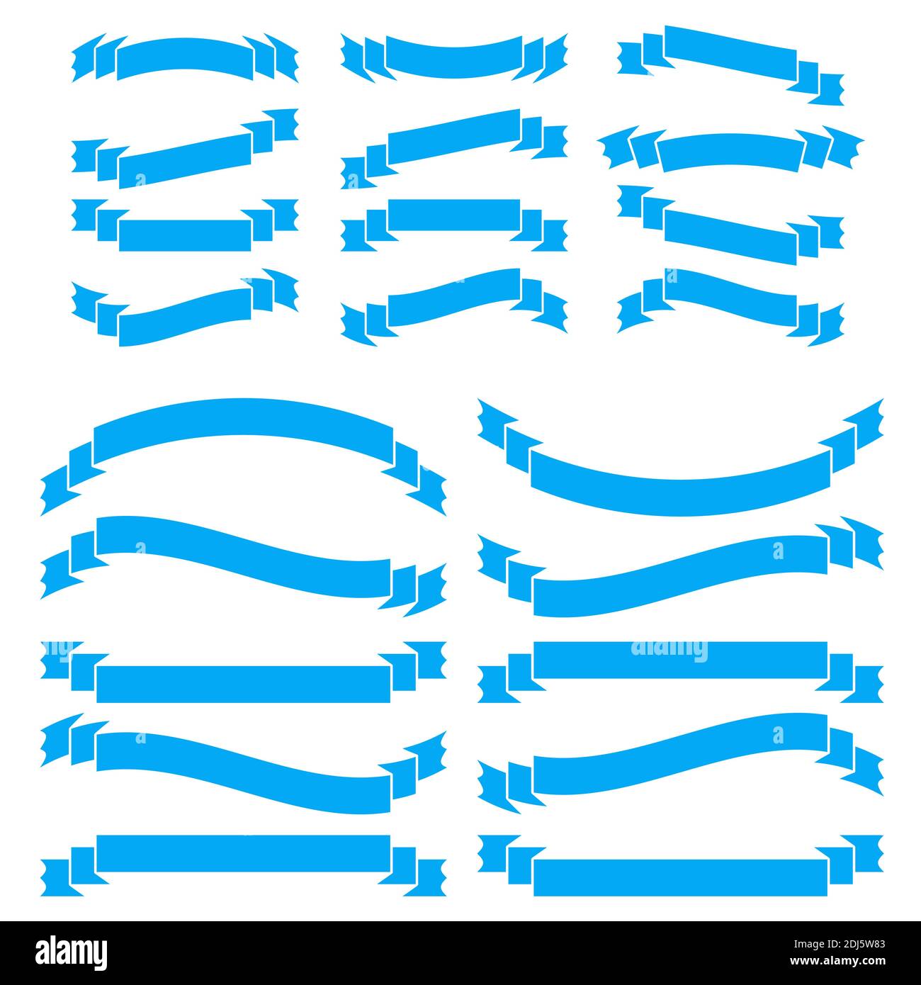 Set of blue long and short insulated ribbons isolated on white ...