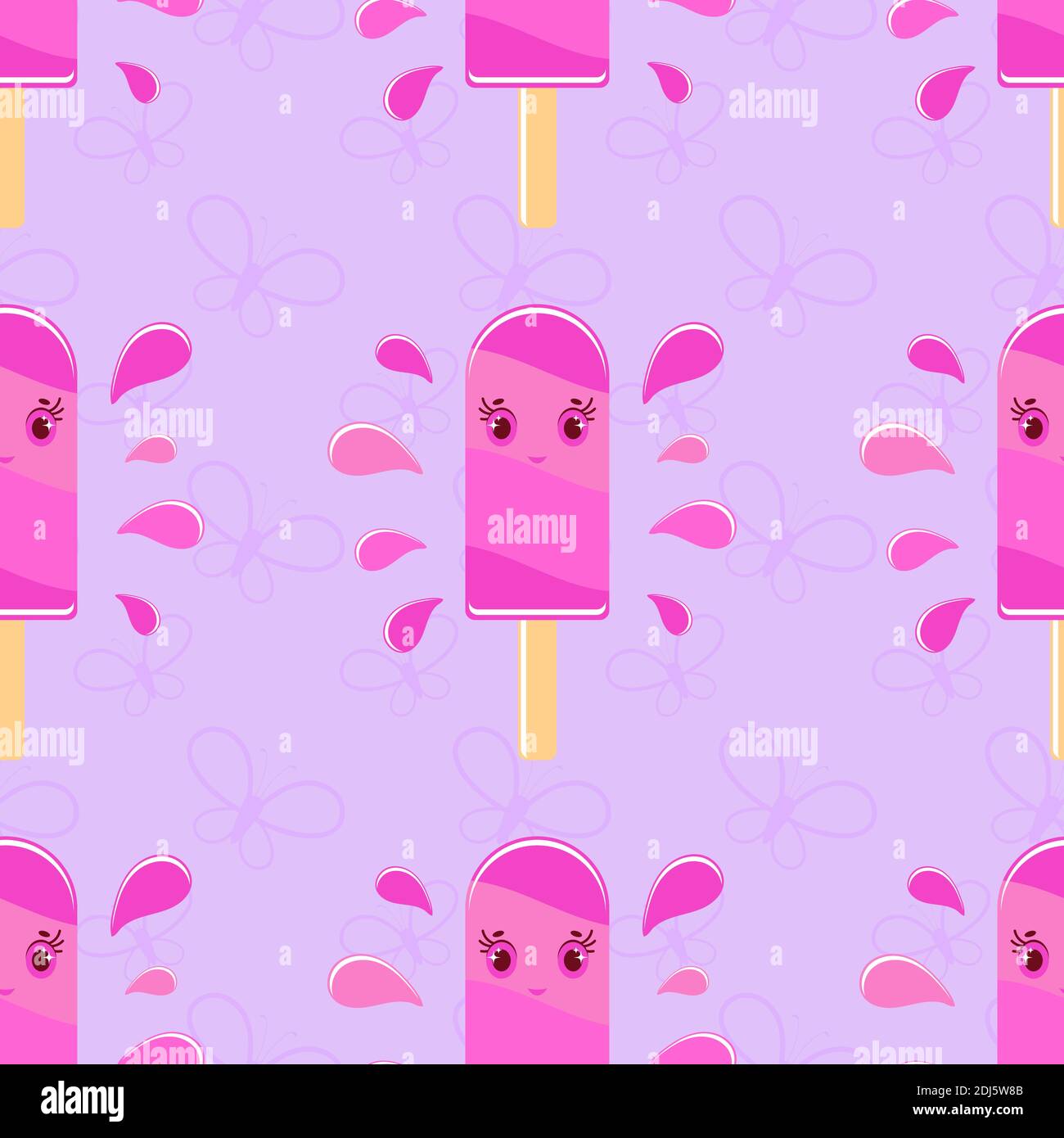 Colorful seamless pattern of cute melting ice-cream on a light ...