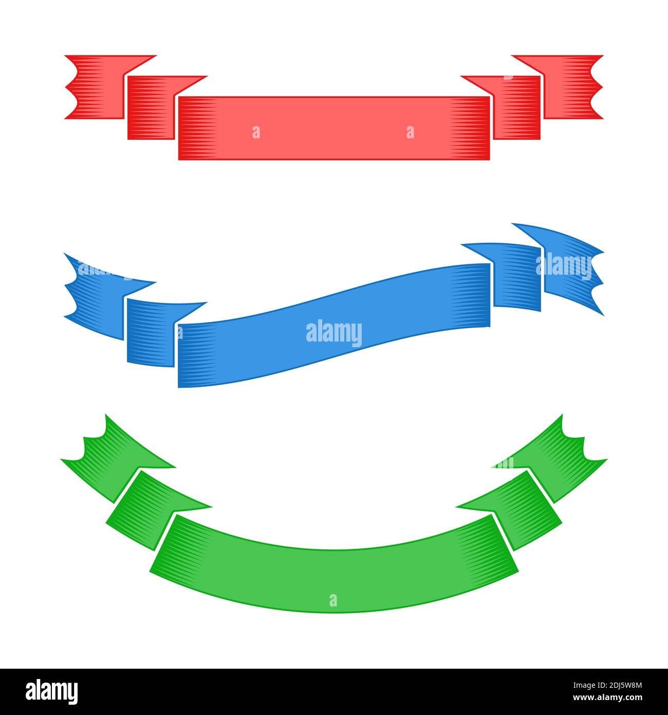 Set of colored curved isolated ribbons banners on white background ...