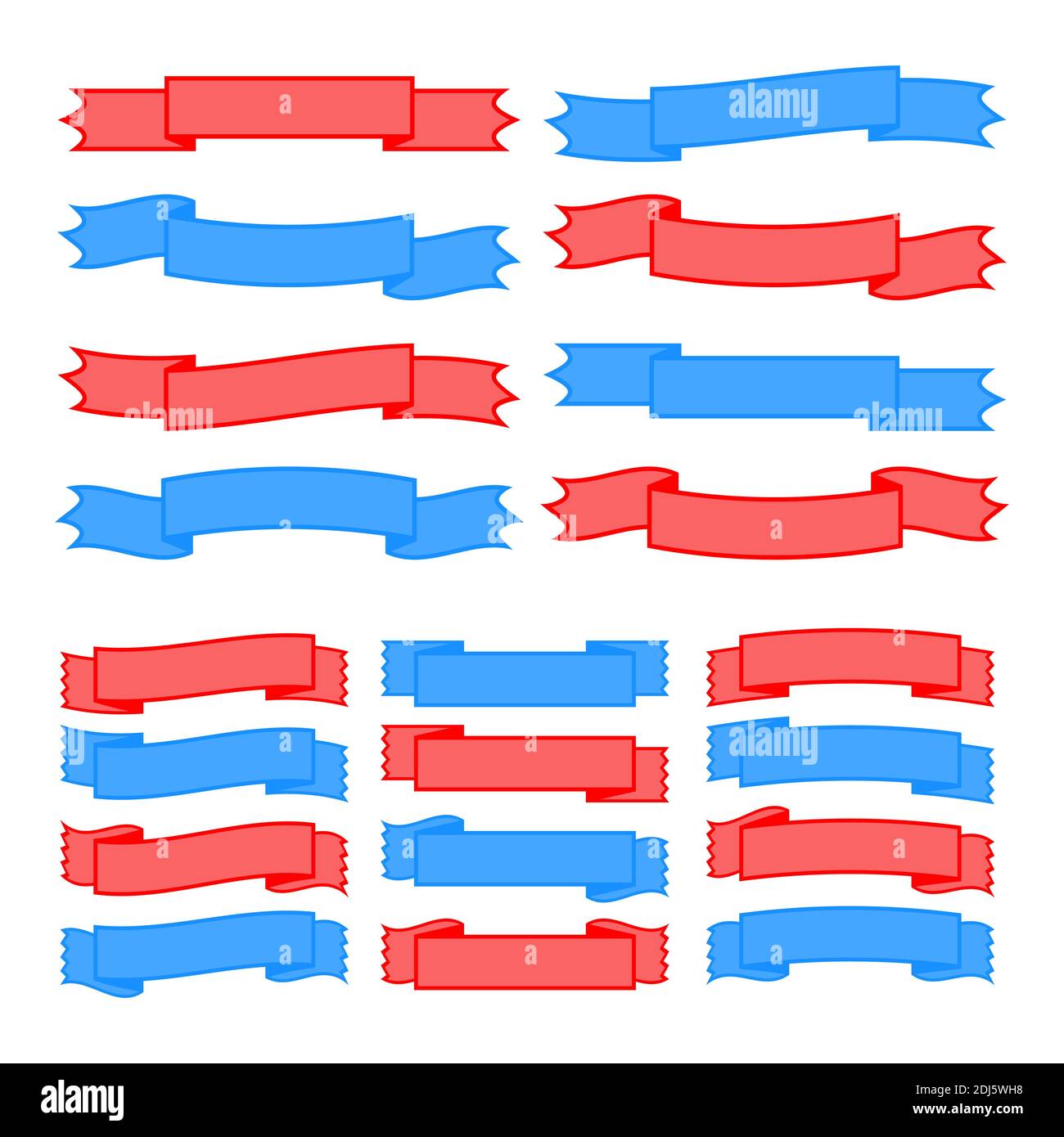 Set of colored isolated long and short ribbon banners on white ...