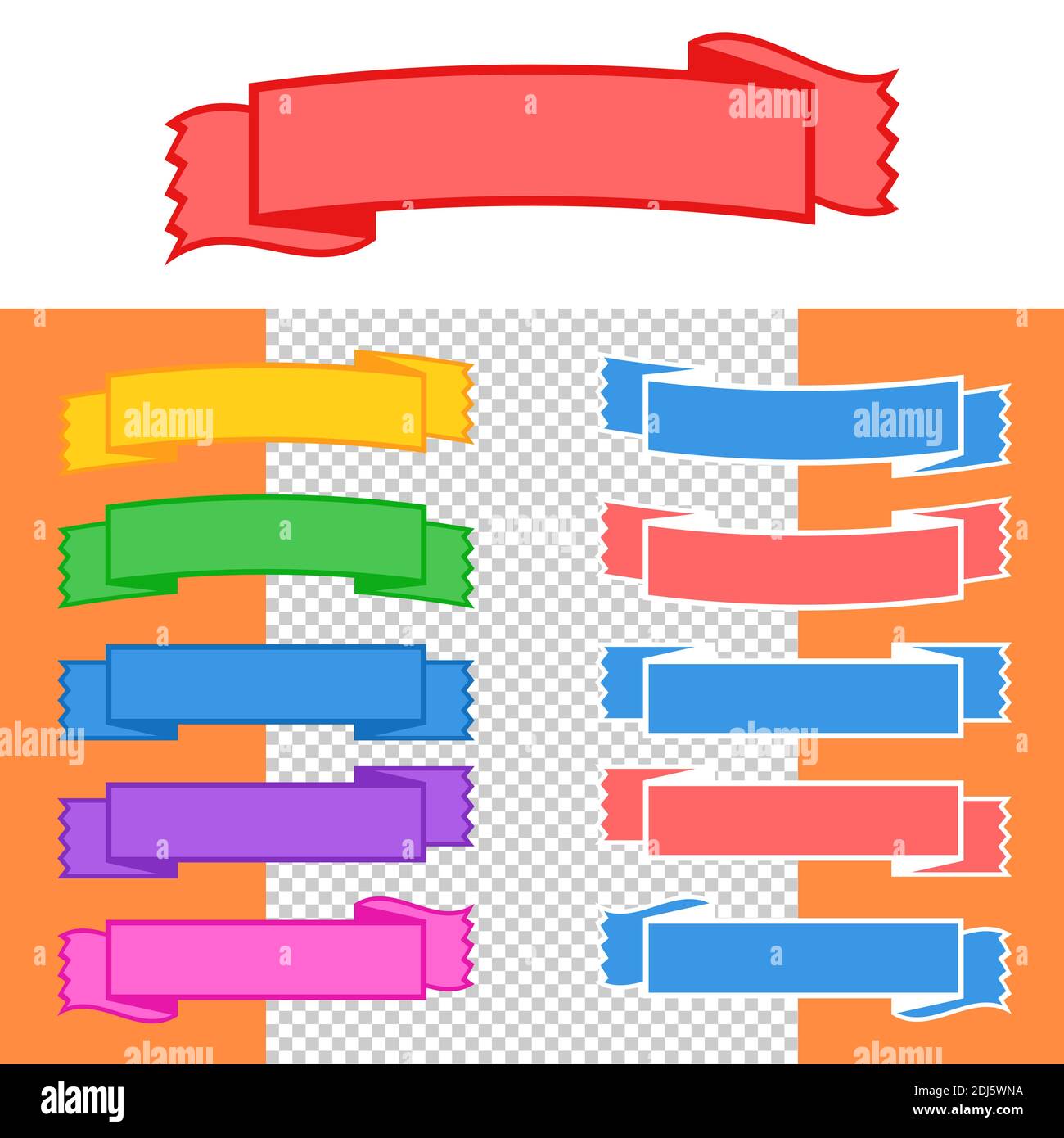 Set of colored curved isolated ribbons banners on white, orange and ...