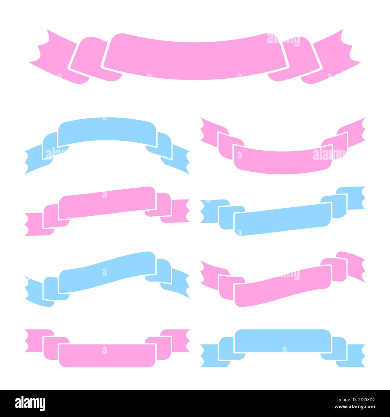 Set of cute curved isolated ribbons banners on white background. Simple ...