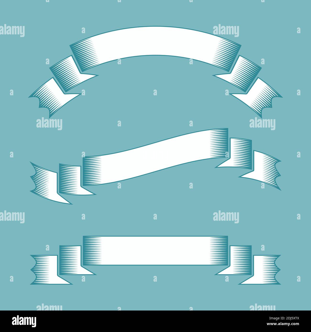 Set of vintage curved isolated ribbons banners on a green background ...